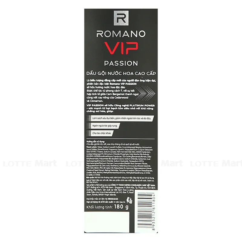 Dầu Gội Nước Hoa Romano Vip Chai 180g