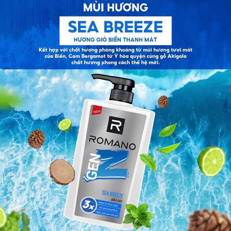 Dầu Tắm Gội 2 Trong 1 Romano Gen Z Hương Sea Breeze 610g