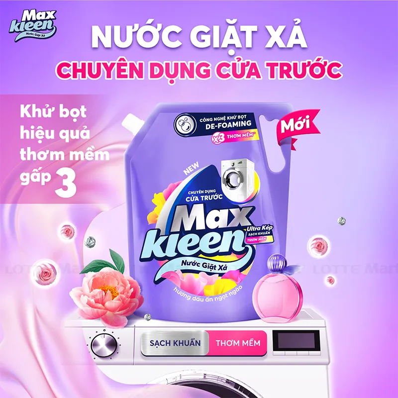 Nước Giặt Maxkleen Cửa Trước Hương Dấu Ấn Ngọt Ngào Túi 3.6kg