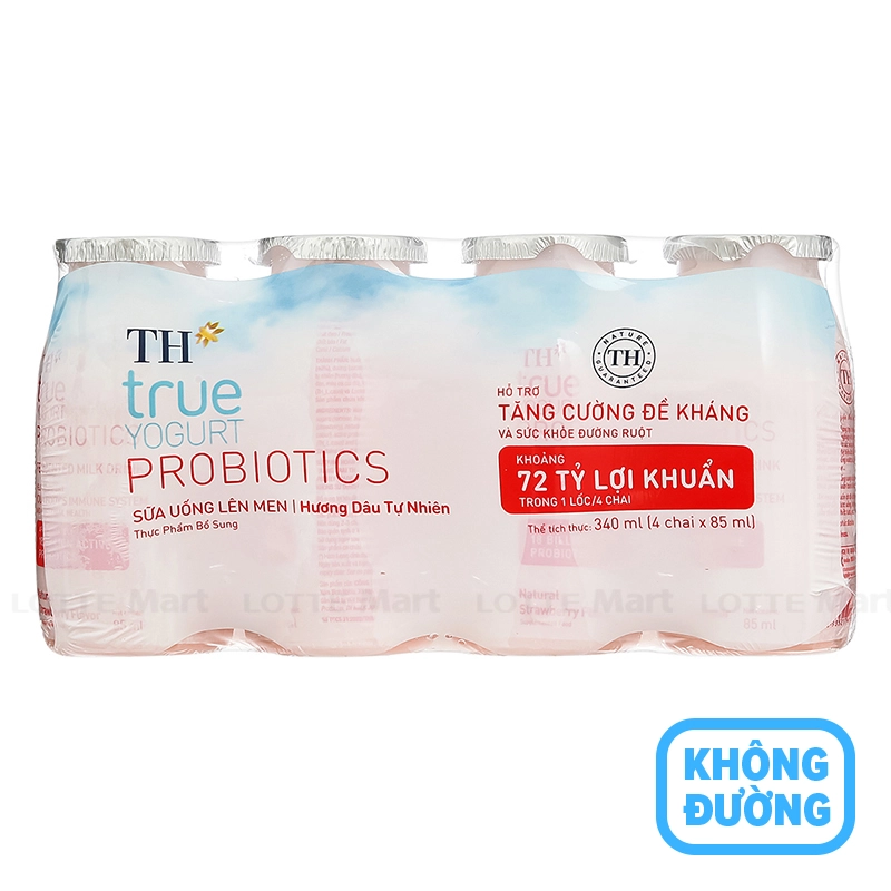 Sữa Uống Lên Men Hương Dâu Tự Nhiên Probiotics Lốc 4 Chai 85ml