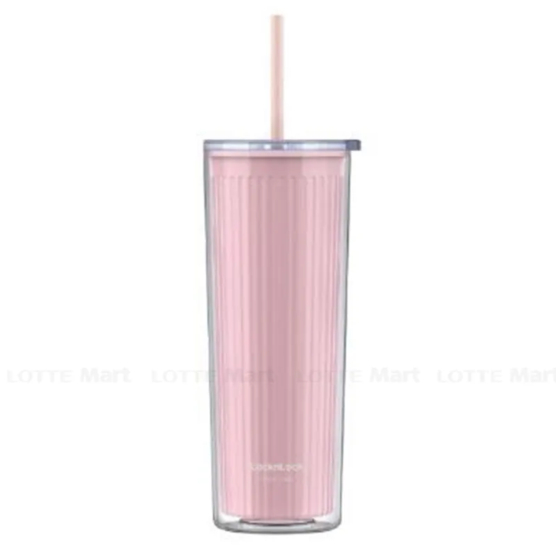 Ly Nhựa 2 Lớp Kèm Ống Hút Lock&Lock Double Wall Cold Cup HAP528PIK 720ml Màu Hồng