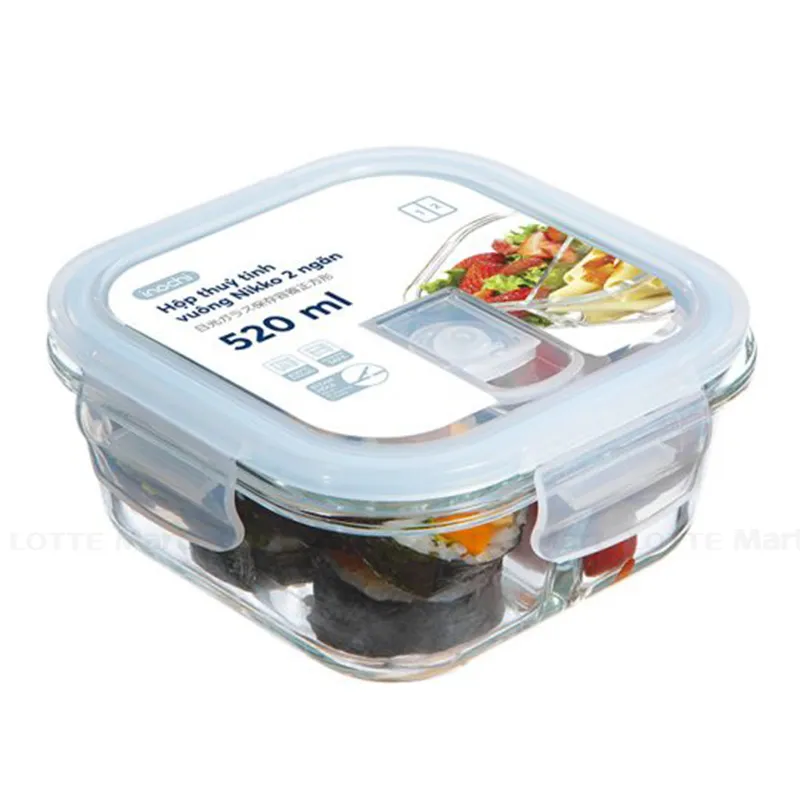 Hộp Thủy Tinh Vuông Nikko 2 Ngăn 520ml