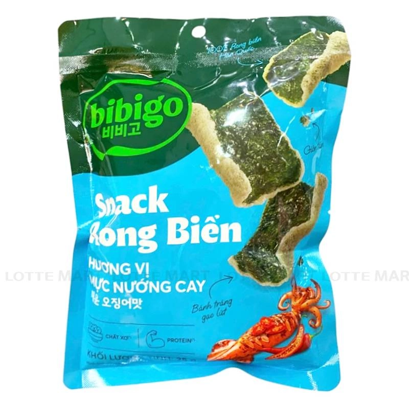 Snack Rong Biển bibigo Vị Mực Nướng Cay Gói 25G