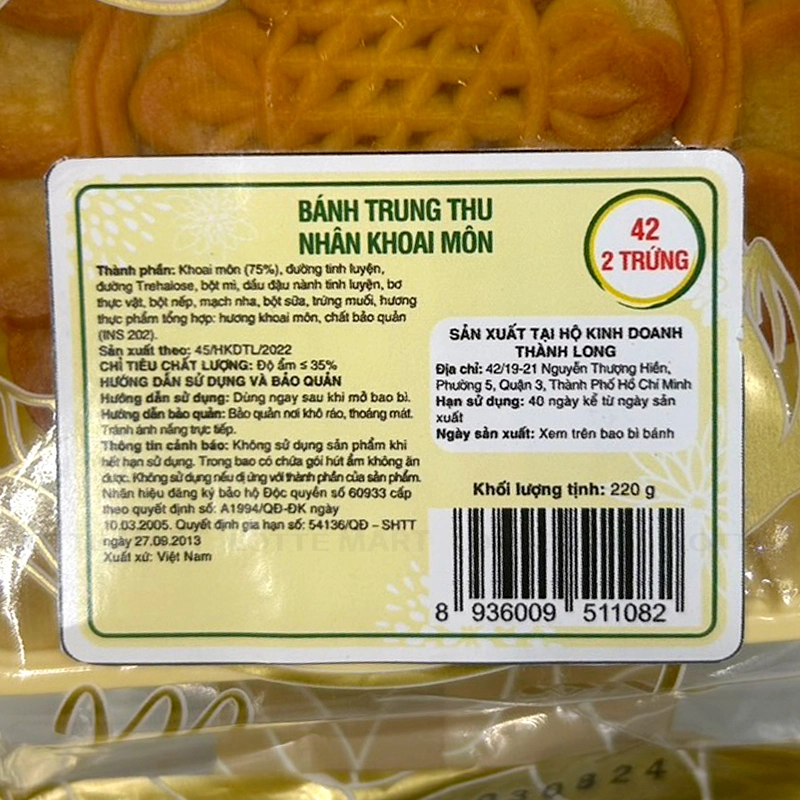 Bánh Trung Thu Thành Long Nhân Khoai Môn Hai Trứng 220G