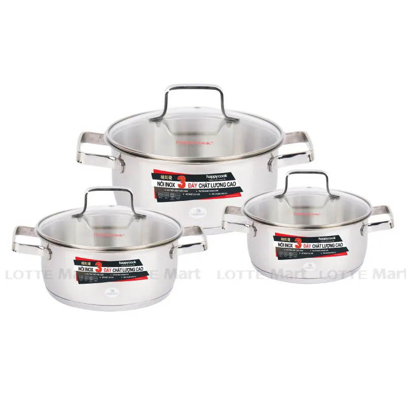 Bộ Nồi Inox 3 Đáy Nắp Kính Happy Cook Luna HC06-LN