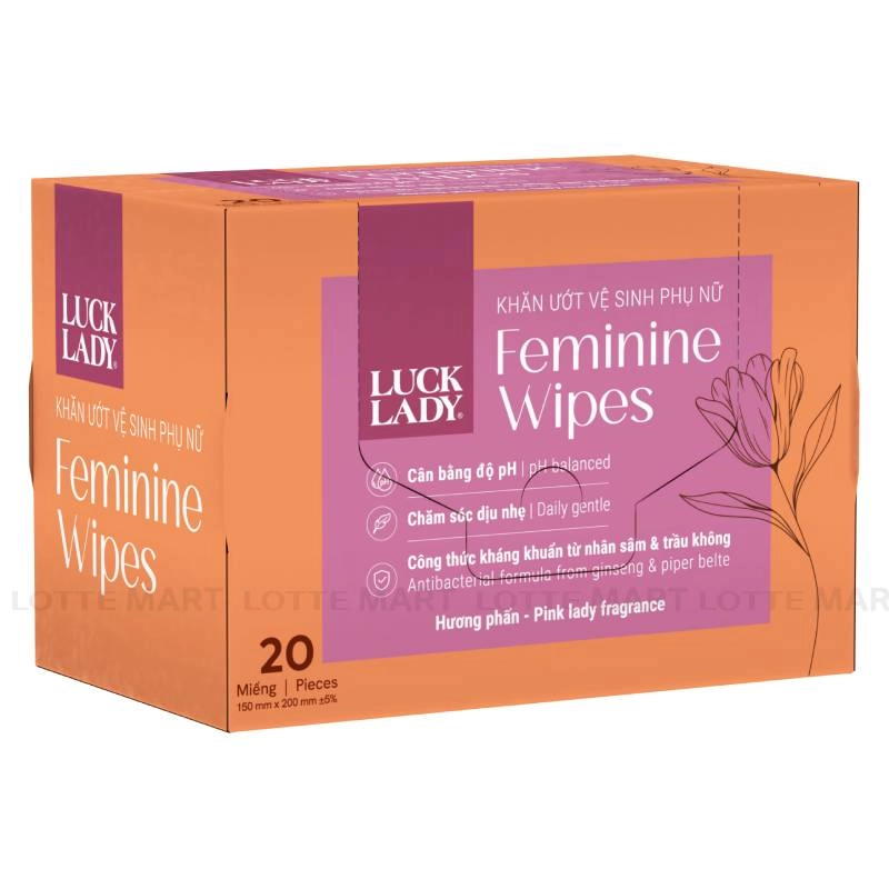 Khăn Ướt Vệ Sinh Phụ Nữ Luck Lady Hương Phấn Hộp 20 Miếng