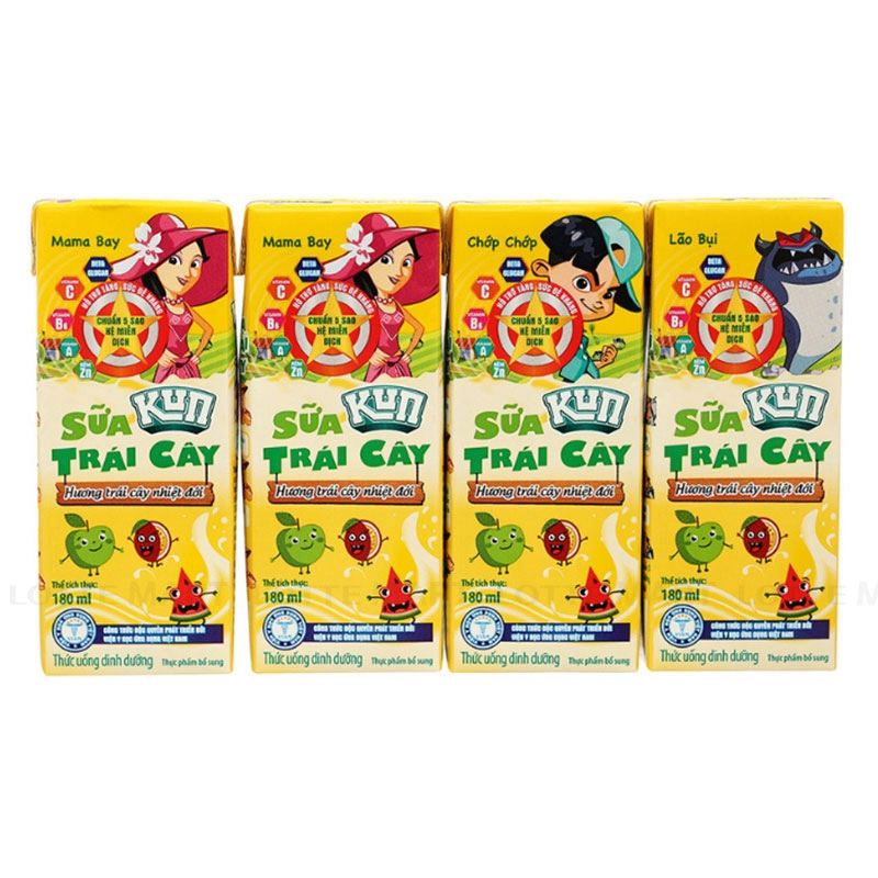 Sữa Trái Cây Lif Kun Hương Trái Cây Nhiệt Đới Lốc 4 Hộp 180ML