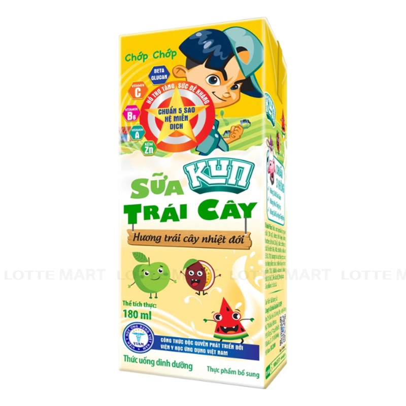 Sữa Trái Cây Lif Kun Hương Trái Cây Nhiệt Đới Lốc 4 Hộp 180ML