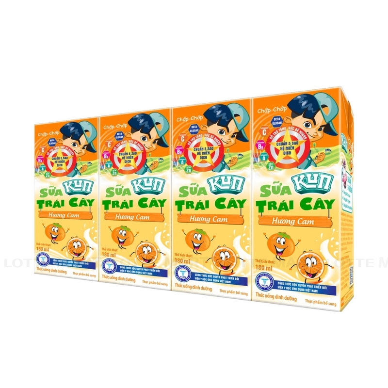 Sữa Trái Cây Lif Kun Hương Cam Lốc 4 Hộp 180ML