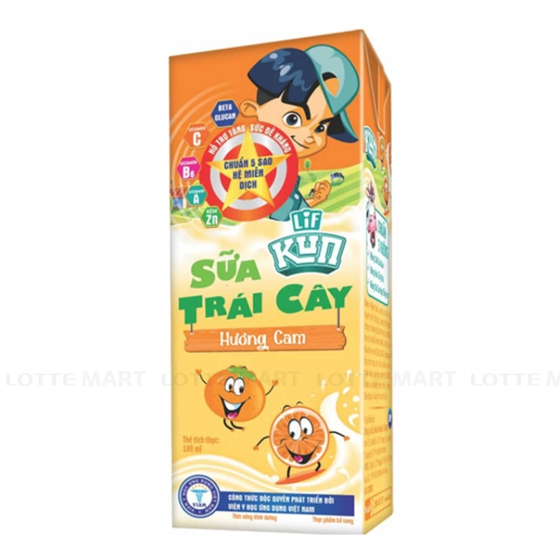Sữa Trái Cây Lif Kun Hương Cam Lốc 4 Hộp 180ML