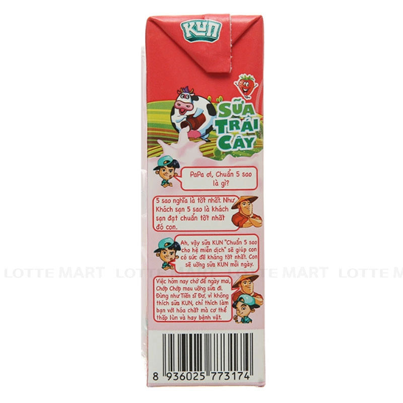 Sữa Trái Cây Kun Hương Dâu Lốc 4 Hộp 180ml