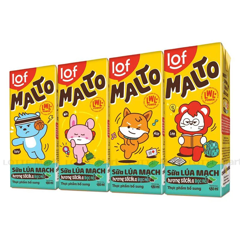 Sữa Lúa Mạch Malto Hương Socola Bạc Hà Lốc 4 Hộp 180ml