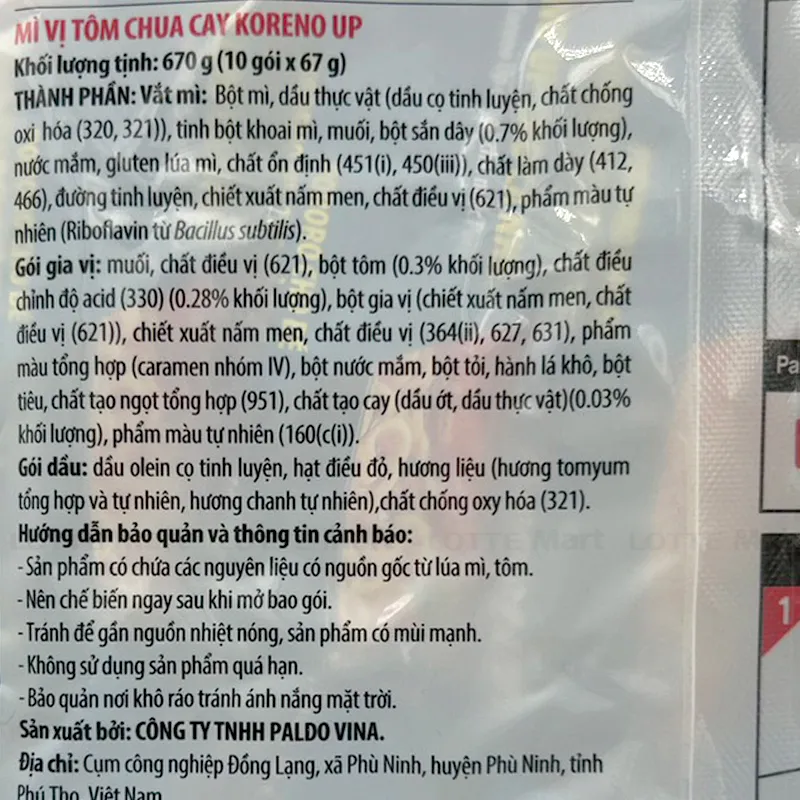 Mì Koreno Up Vị Tôm Chua Cay Bịch 10 Gói 67G