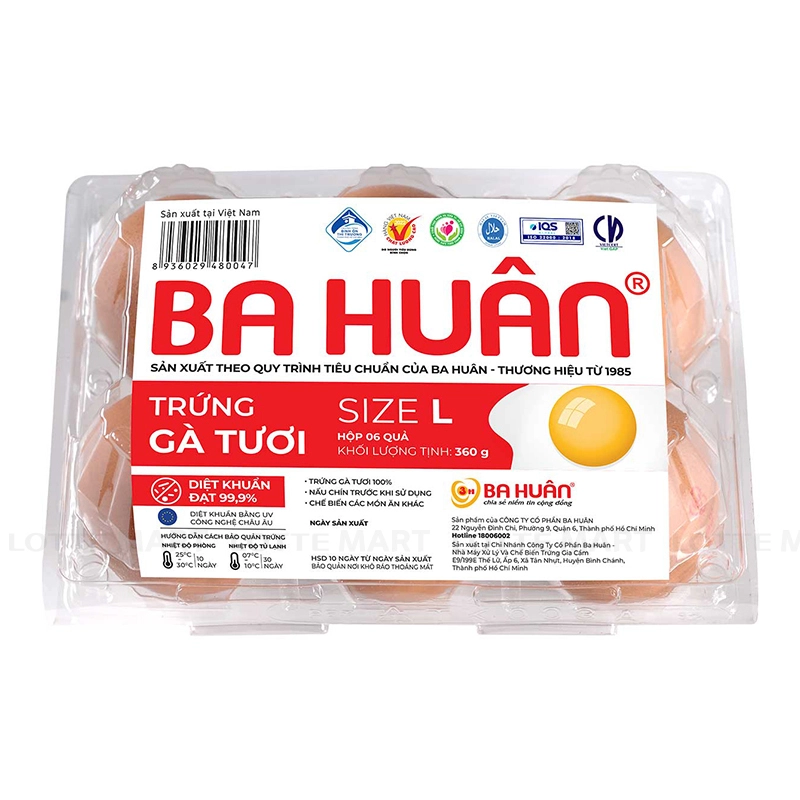 Trứng gà Ba Huân hộp 6 quả 360g (ea)