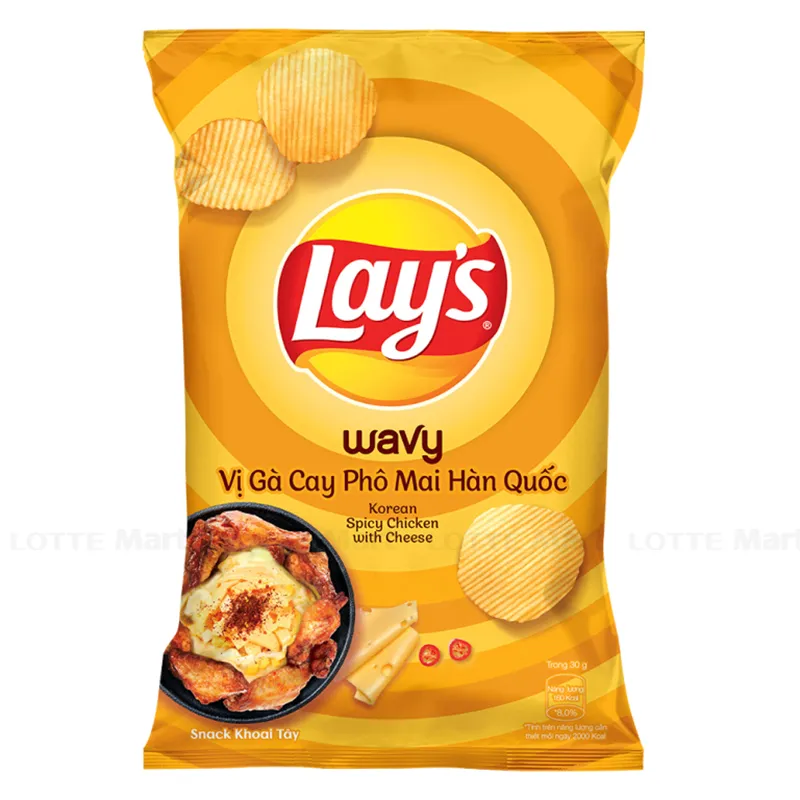 Snack Lay's Wavy Vị Gà Cay Phô Mai Hàn Quốc Gói 95g