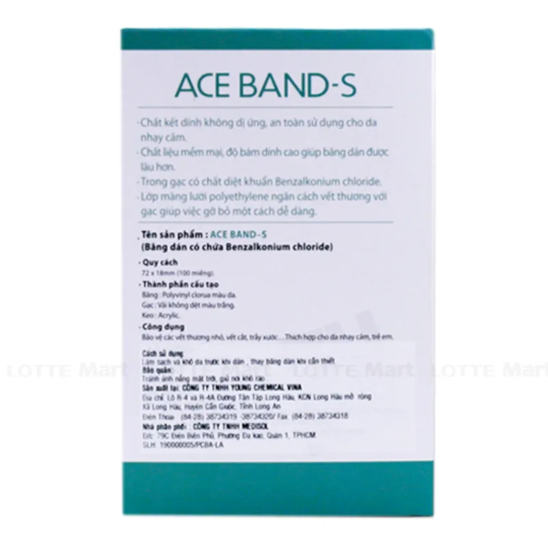 Băng Keo Cá Nhân Màu Da Ace Band-S Chứa Benzalkonium Chloride Hộp 100 Miếng