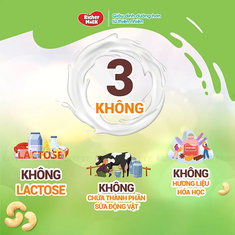 Sữa Hạt Điều Richer Milk Ít Đường Lốc 4 Hộp 180ml