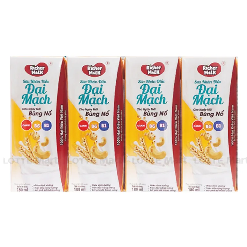 Sữa Hạt Điều Richer Milk Đại Mạch Lốc 4 Hộp 180Ml