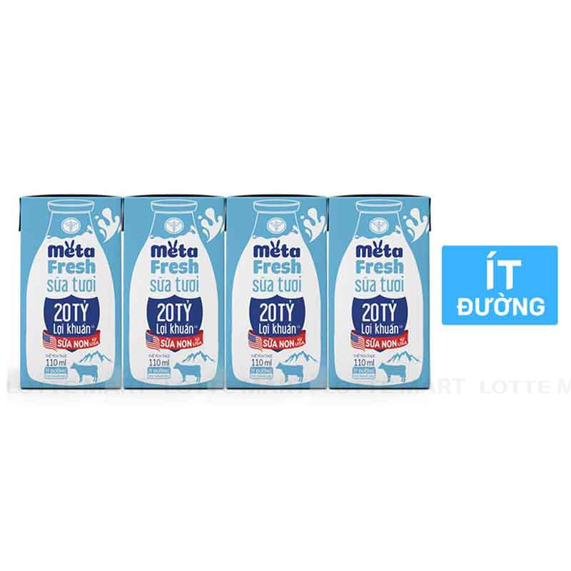 Lốc 4 Hộp Sữa Tươi Tiệt Trùng Meta Fresh Lợi Khuẩn 110ml