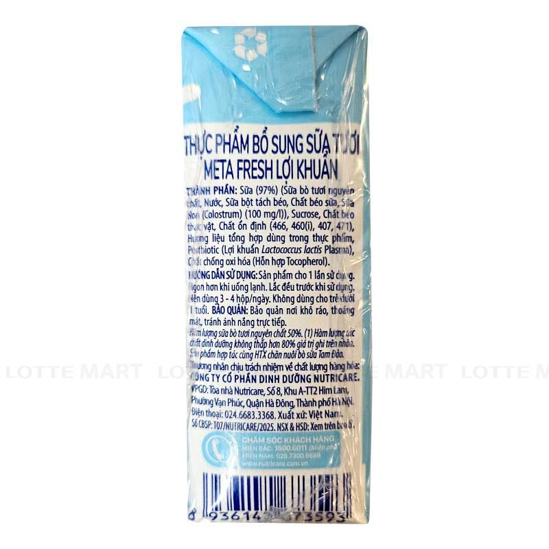 Lốc 4 Hộp Sữa Tươi Tiệt Trùng Meta Fresh Lợi Khuẩn 110ml