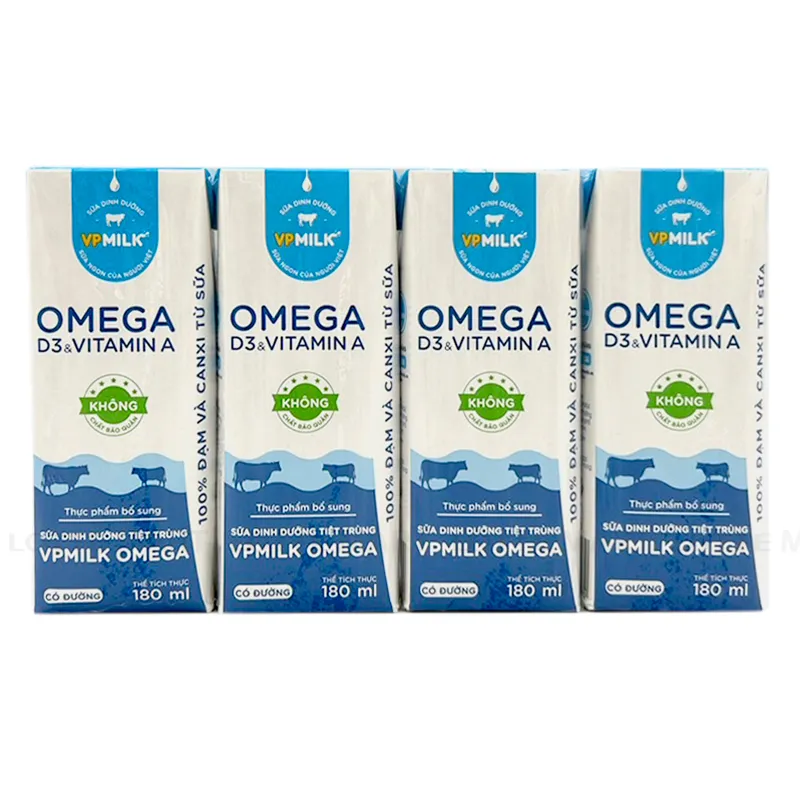 Sữa Tươi Tiệt Trùng VP Milk Omega Có Đường Lốc 4 Hộp 180ml