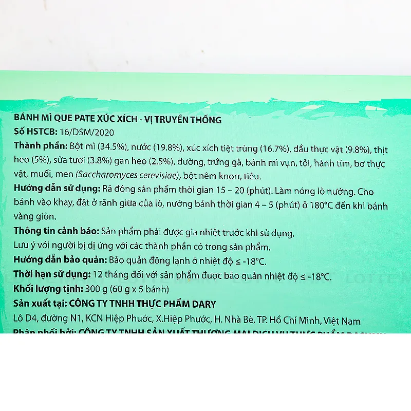 Bánh Mì Que Pate Xúc Xích Dasumy Vị Truyền Thống Hộp 300G (60G x 5 Bánh)