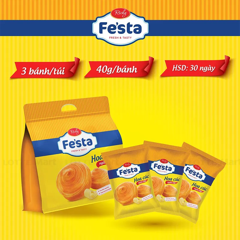 Bánh Mì Hoa Cúc Ngàn Lớp Fe'sta Túi 120g (3 Gói x 40g)