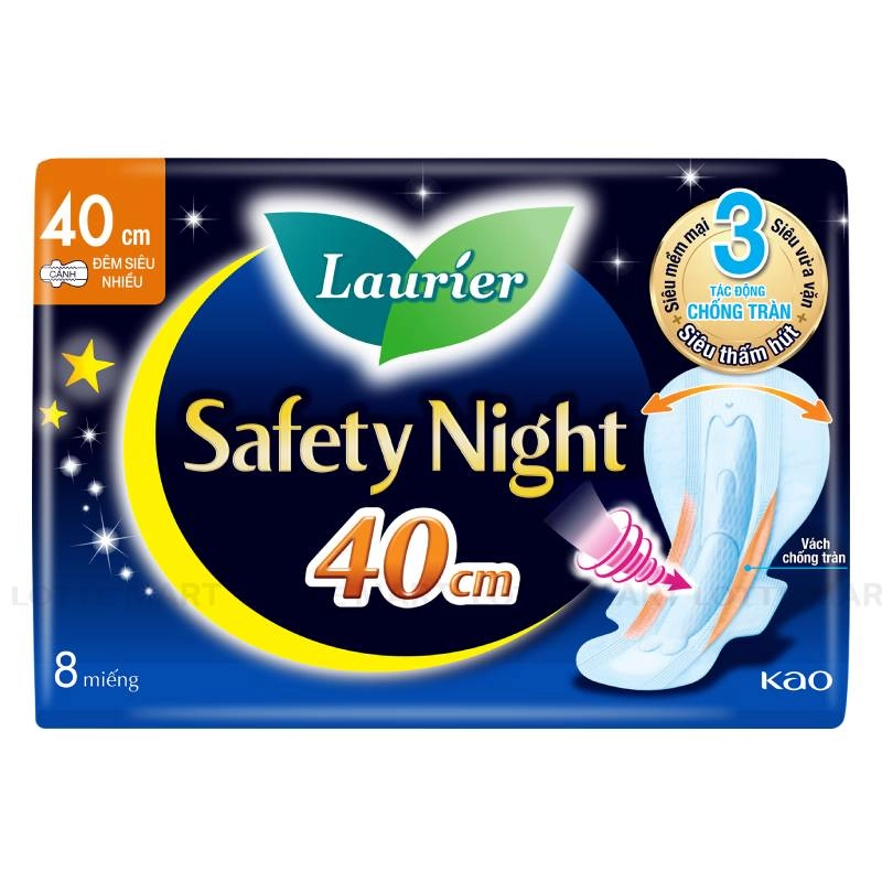 Băng Vệ Sinh Laurier Ban Đêm Siêu Chống Tràn 40cm Gói 8 Miếng