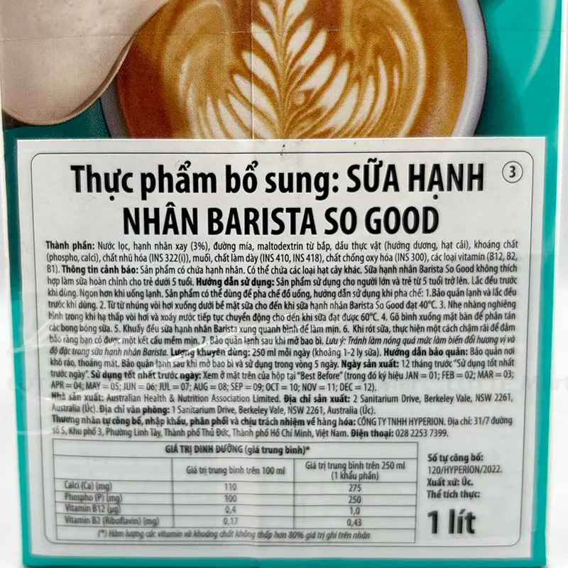Sữa Hạnh Nhân So Good Barista Hộp 1L