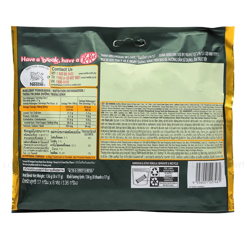 Socola Kit Kat Vị Trà Xanh 136G (17G x 8 Thanh)