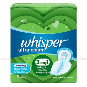 Băng Vệ Sinh Whisper Mặt Lưới Siêu Mỏng Cánh Ngày Thường 28cm Gói 5 Miếng
