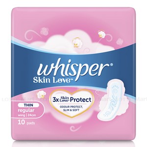 Băng Vệ Sinh Whisper Skin Love Ngày Thường Siêu Mỏng Cánh 24cm Gói 10 Miếng