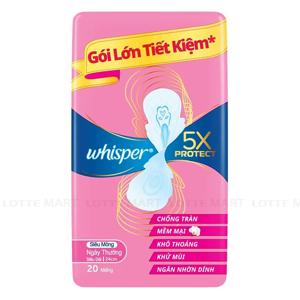 Băng Vệ Sinh Whisper 5x Bảo Vệ Siêu Mỏng Có Cánh 24cm Gói 20 Miếng