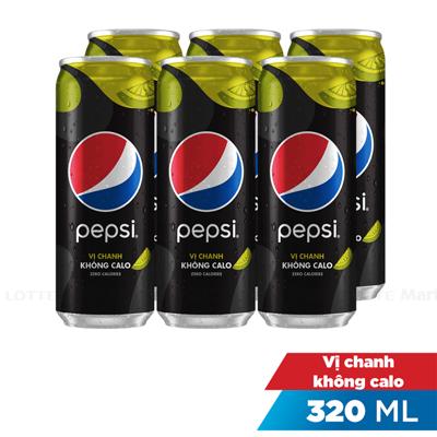 Nước Ngọt Pepsi Vị Chanh Không Calo 320ml x Lốc 6 Lon
