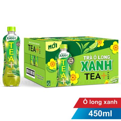 Thùng 24 Chai Trà Ô Long Tea+ Plus Xanh Vị Chanh 450ml