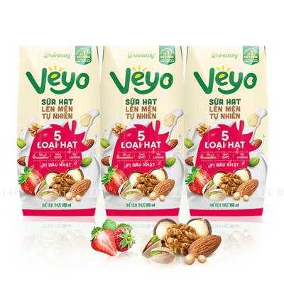 Sữa Hạt Lên Men Veyo Vị Dâu Lốc 3 Hộp 180ml