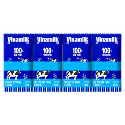 Sữa Tươi Tiệt Trùng Vinamilk 100% Ít Đường Lốc 4 Hộp 110ML