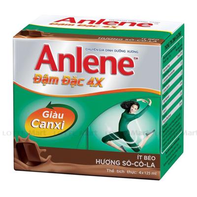Sữa Bột Pha Sẵn Nước Anlene 4X Ít Béo Hương Socola Lốc 4 Hộp 125ml